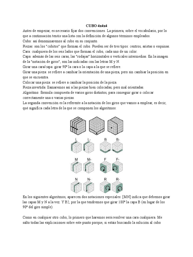 Guía para Resolver el Cubo Rubik 4x4 | PDF | Algoritmos | Enseñanza de ...