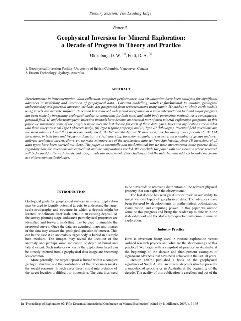 Geophysical Inversion For Mineral Exploration | PDF | Inverse Problem ...