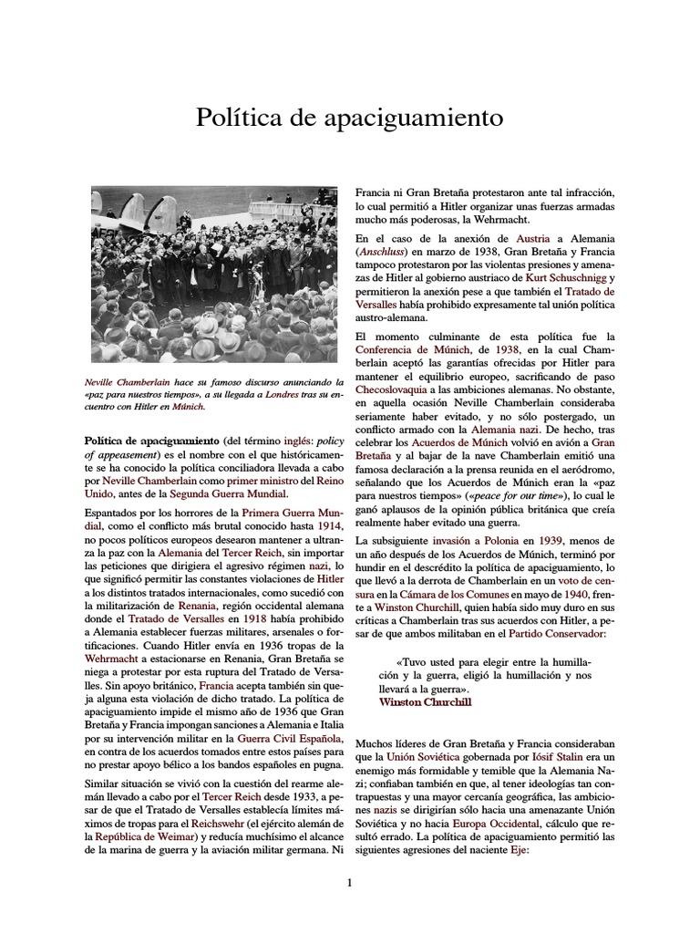 ¿Qué Es La Política de Apaciguamiento? | PDF | Guerra | La política ...