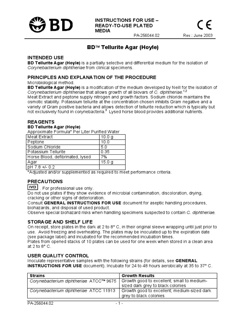 Hoyle Tellurite Agar | PDF | Growth Medium | Clinical Pathology