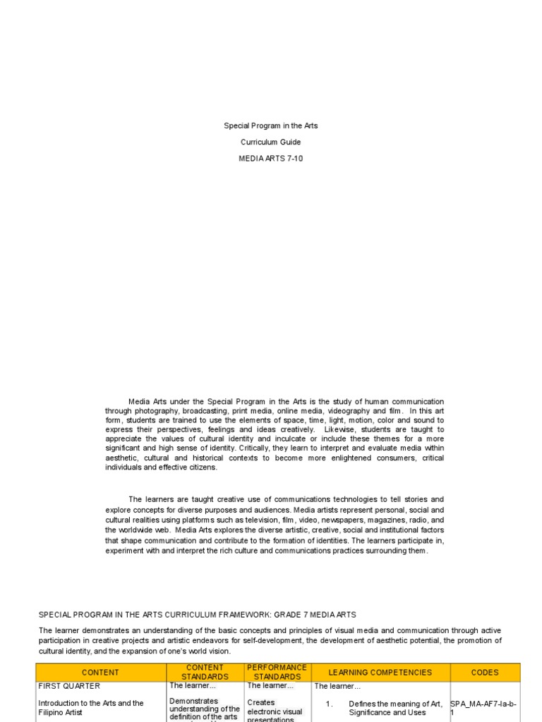 Spa Media Arts Curriculum Guides-Edited | PDF | Mass Media | Camera