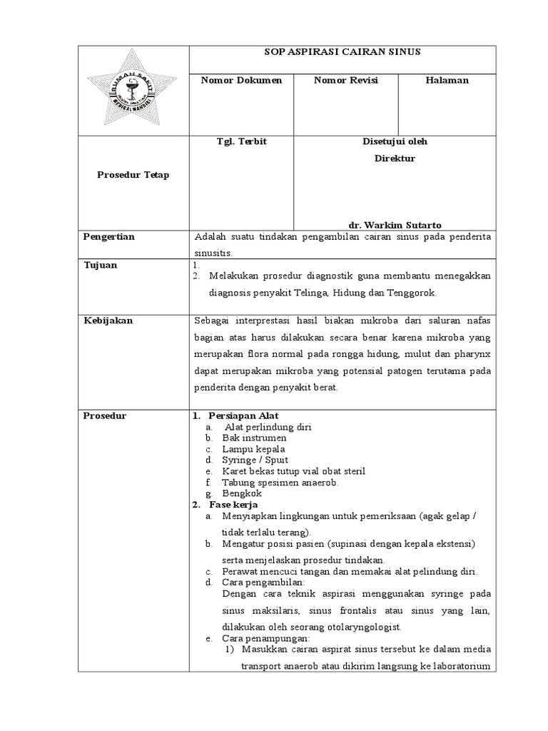 SOP Aspirasi Cairan Sinus | PDF