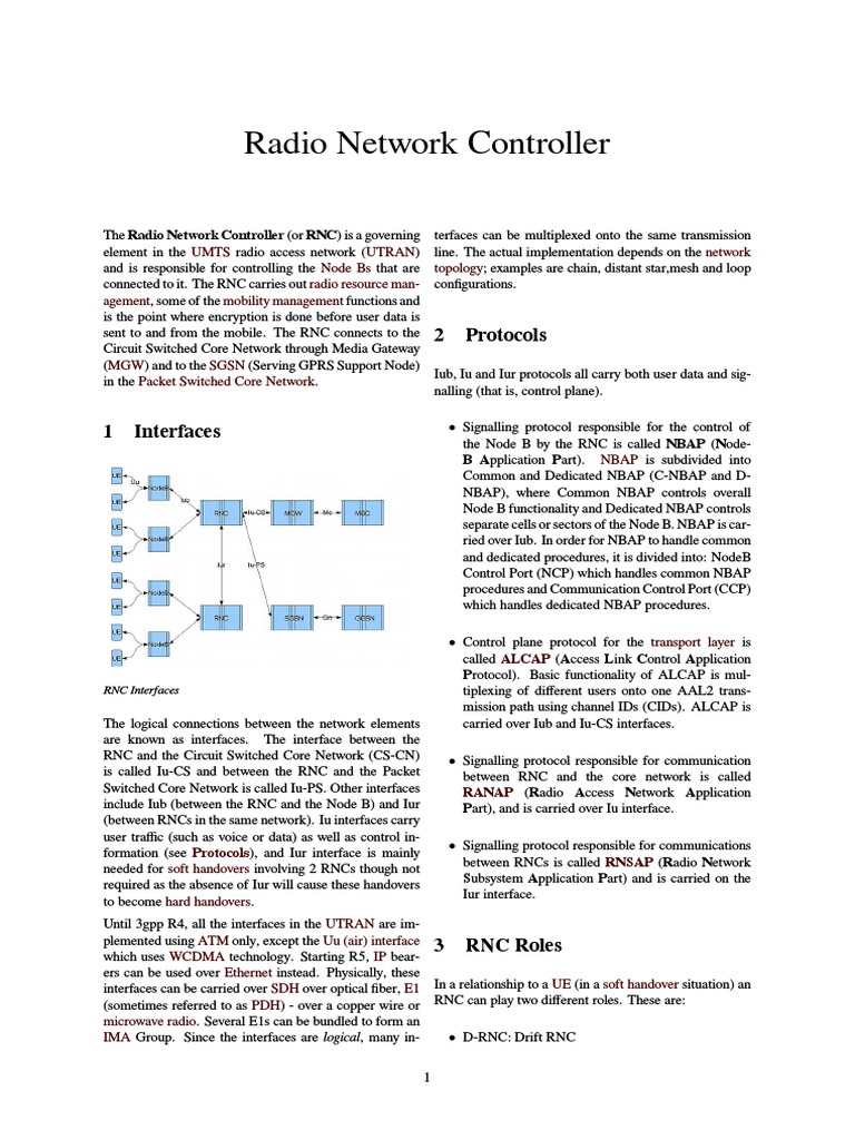 RNC Role and Interfaces | PDF | Computer Network | Radio Resource ...