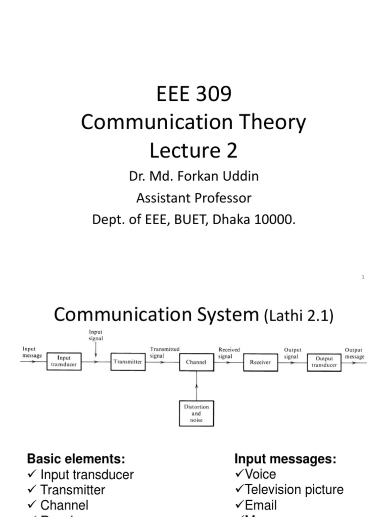 Eee 309 Communication Theory Dr Md Forkan Uddin Assistant Professor