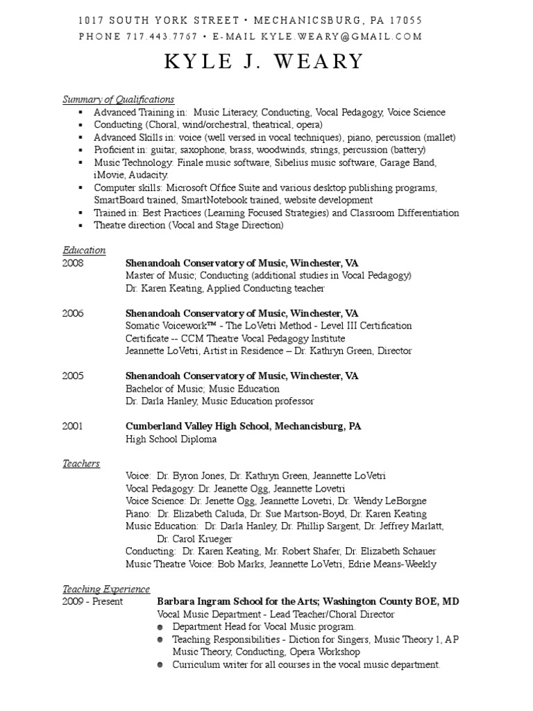 Kyle J. Weary Curriculum Vitae | PDF | Choir | Conducting