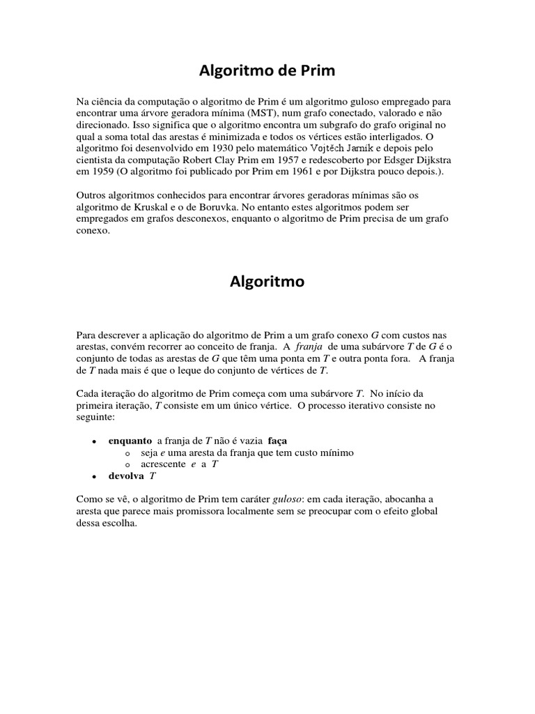 Algoritmo de Prim | PDF | Algoritmos e estruturas de dados | Teoria dos ...