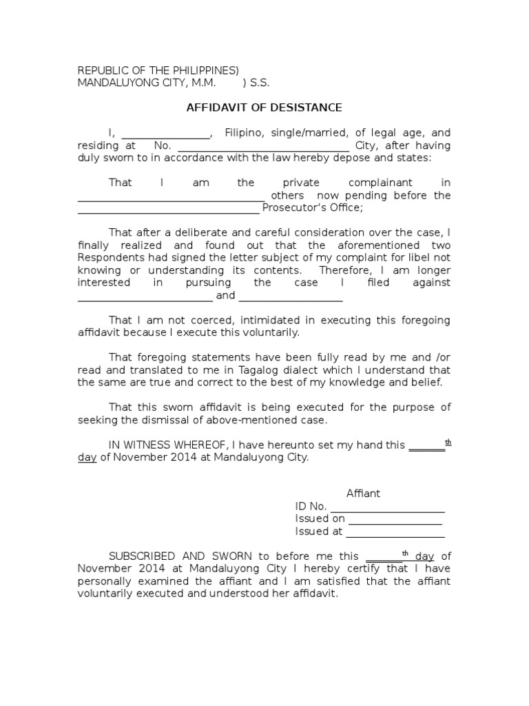 Affidavit of Desistance Template | PDF