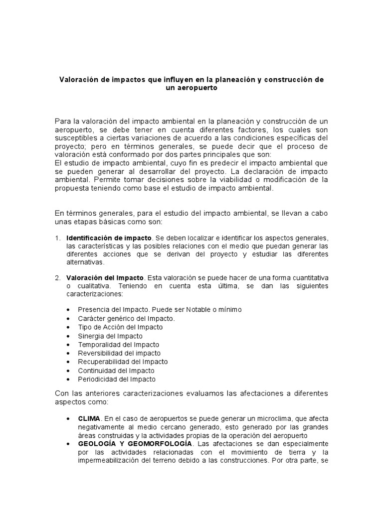 Impacto Ambiental en Un Aeropuertos | PDF | Evaluación de impacto ambiental | Entorno natural
