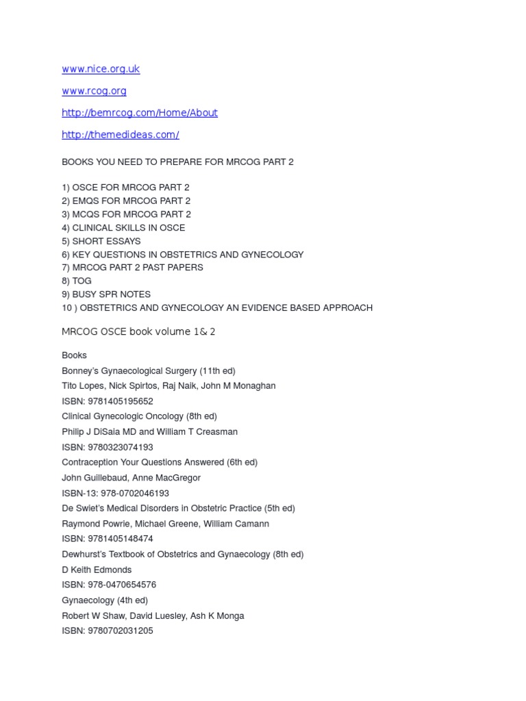 Websites & Books MRCOG Part 2 | PDF