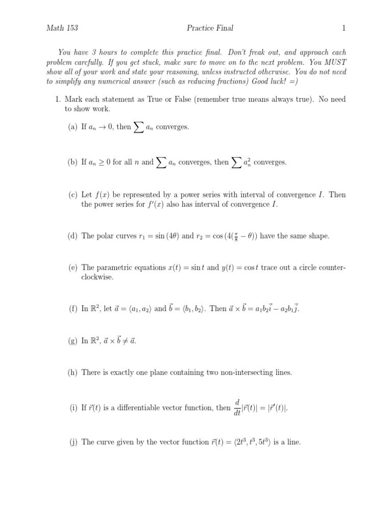 Practice Calc 3 Test | PDF | Trigonometric Functions | Differential ...