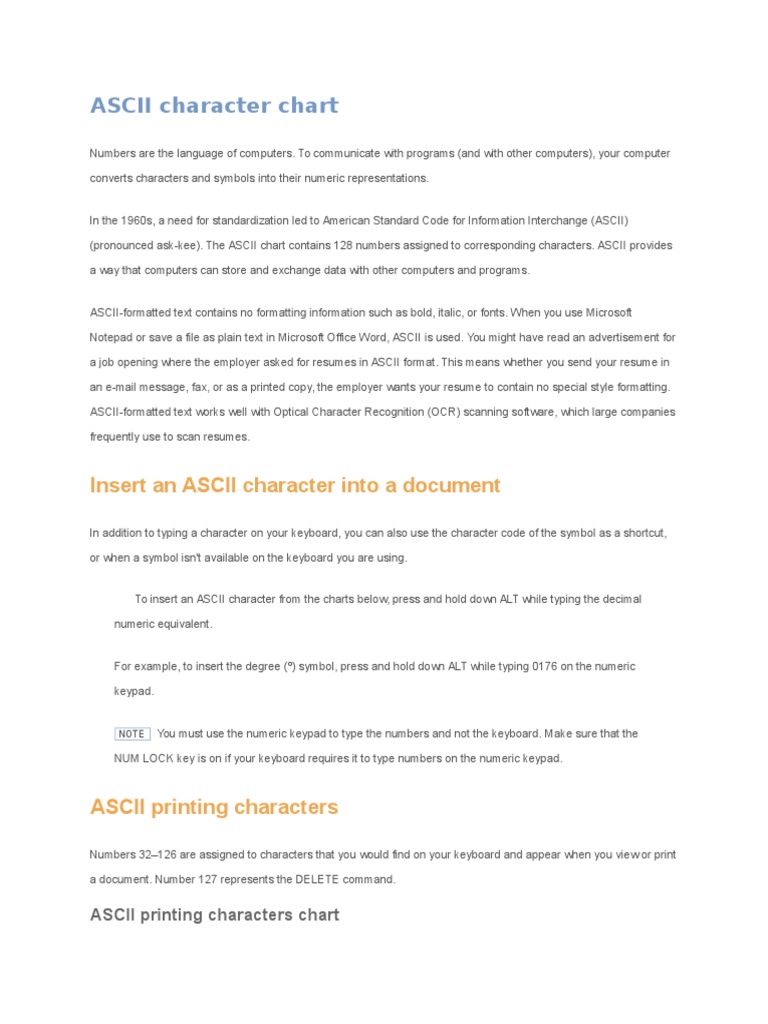 ASCII Character Chart | PDF | Ascii | Computer Keyboard