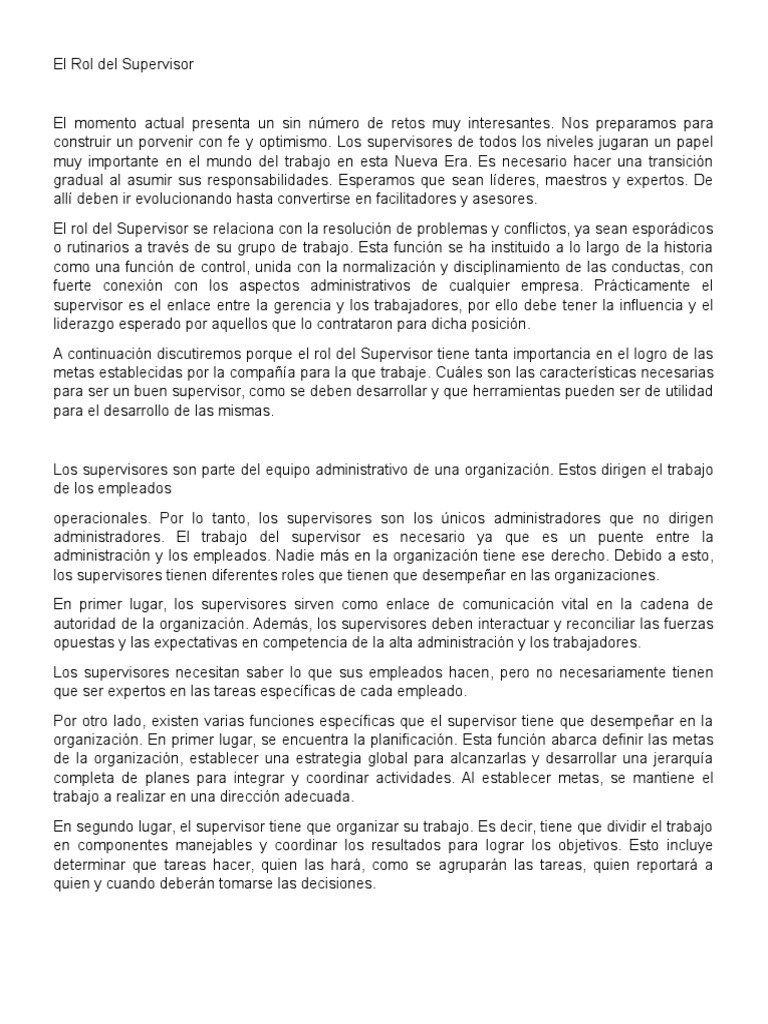 El Rol Del Supervisor | Descargar gratis PDF | Planificación | Toma de ...