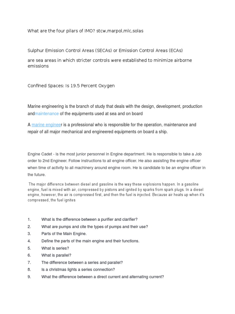 Interview For Engine Cadets | PDF | Engines | Mechanical Engineering