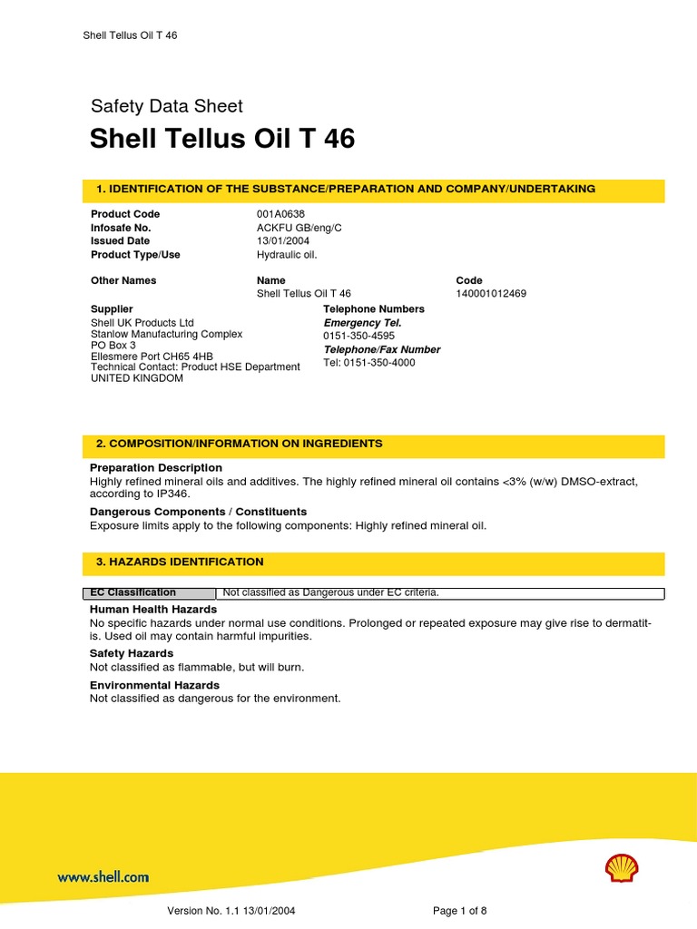Tellus T46 | PDF | Personal Protective Equipment | Dangerous Goods