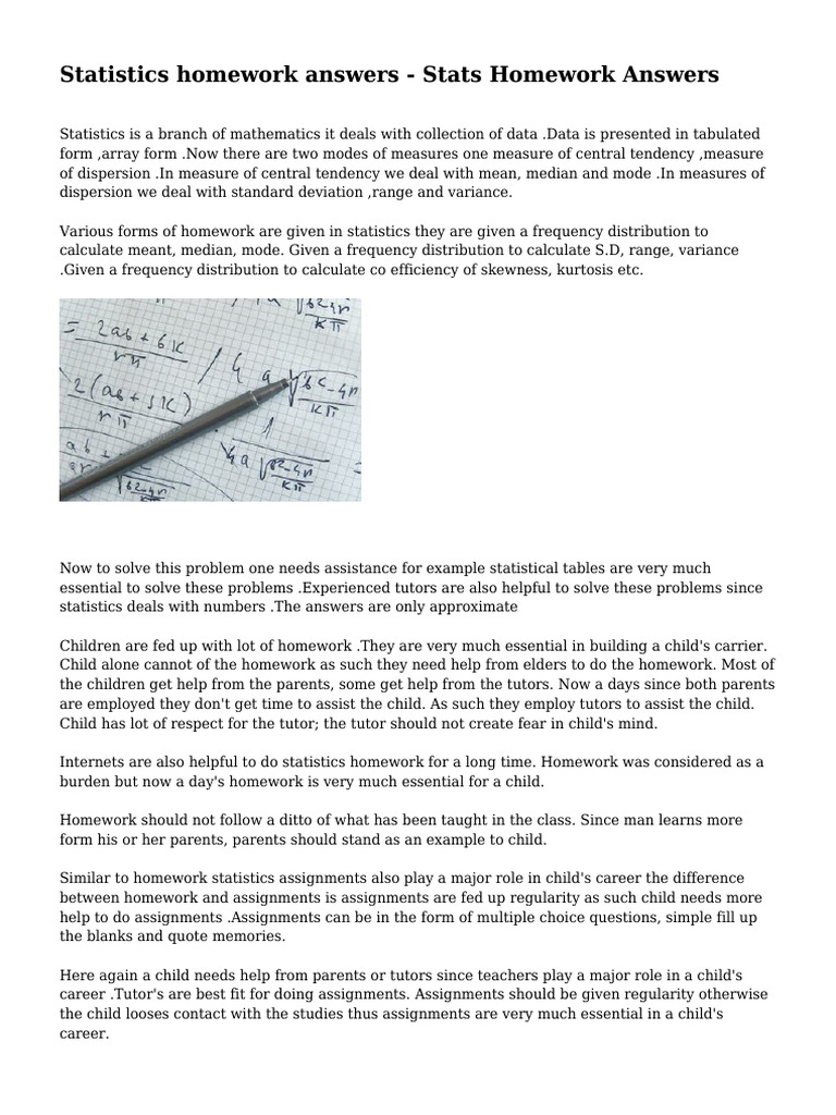 Statistics Homework Answers - Stats Homework Answers | PDF | Homework ...
