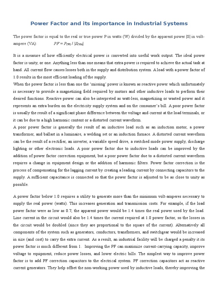 Power Factor and Its Importance in Industrial Systems | PDF | Ac Power ...