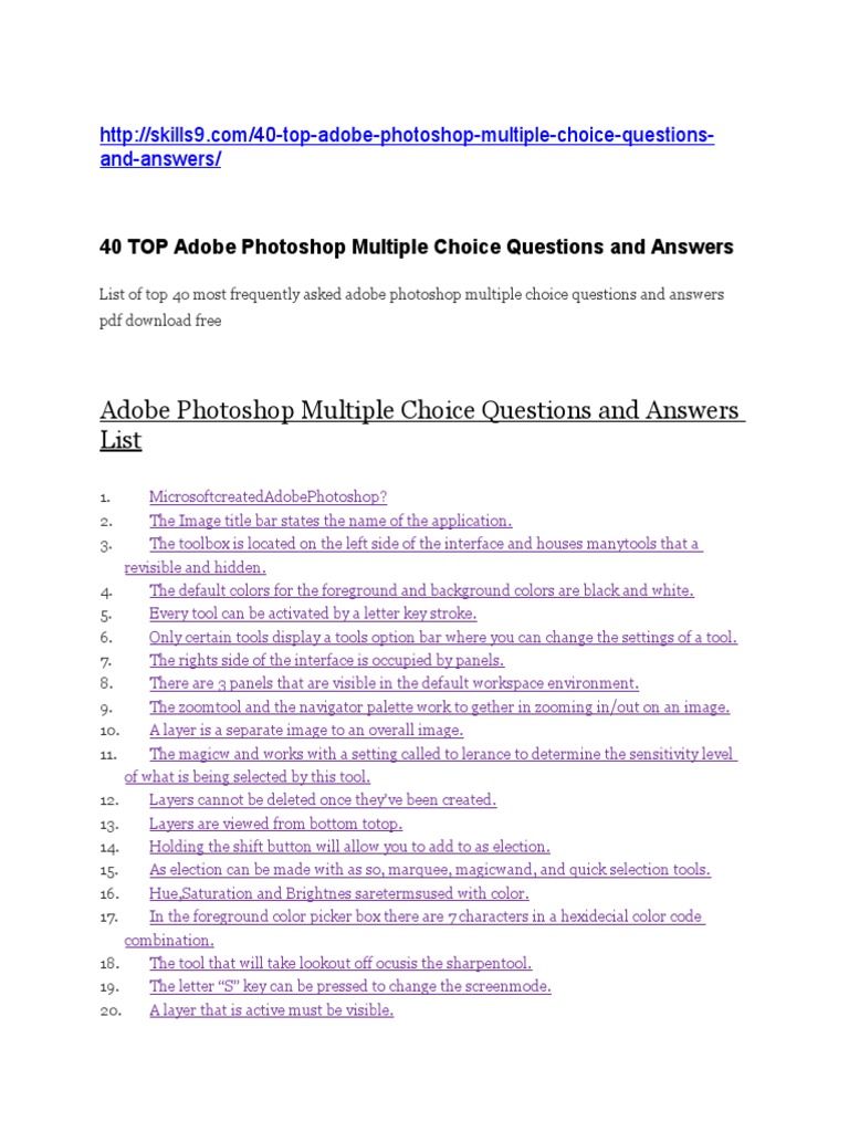 Adobe Photoshop Multiple Choice Questions and Answers List | PDF ...