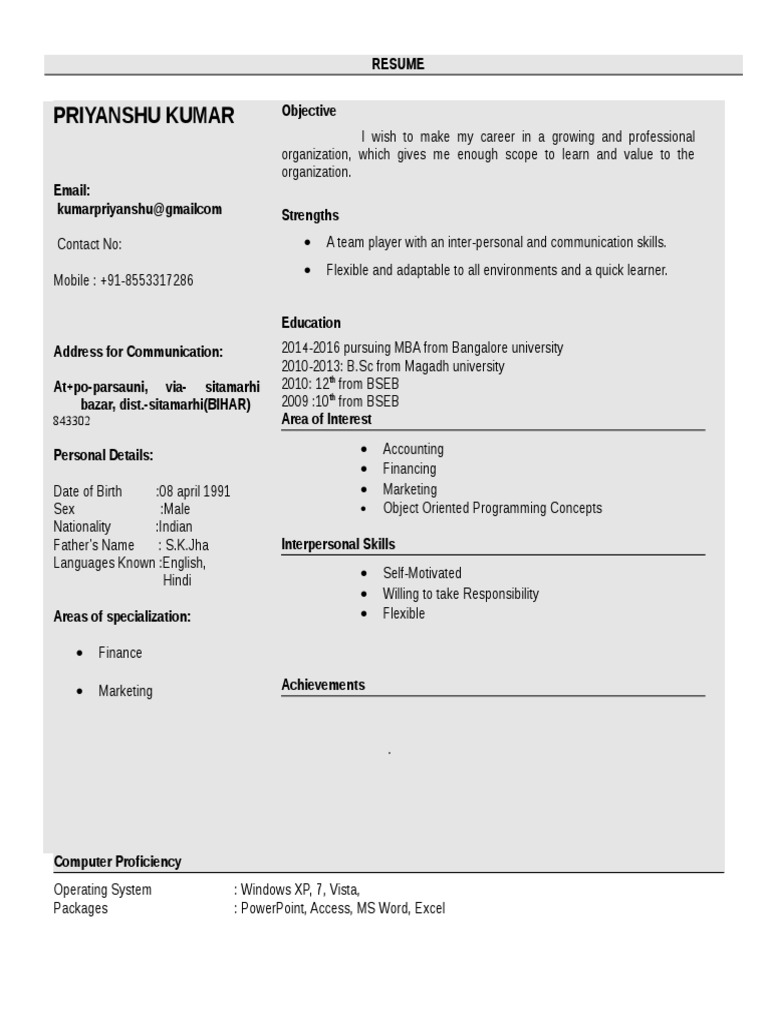 Priyanshu Kumar's Professional Resume | PDF | Business | Finance & Money Management