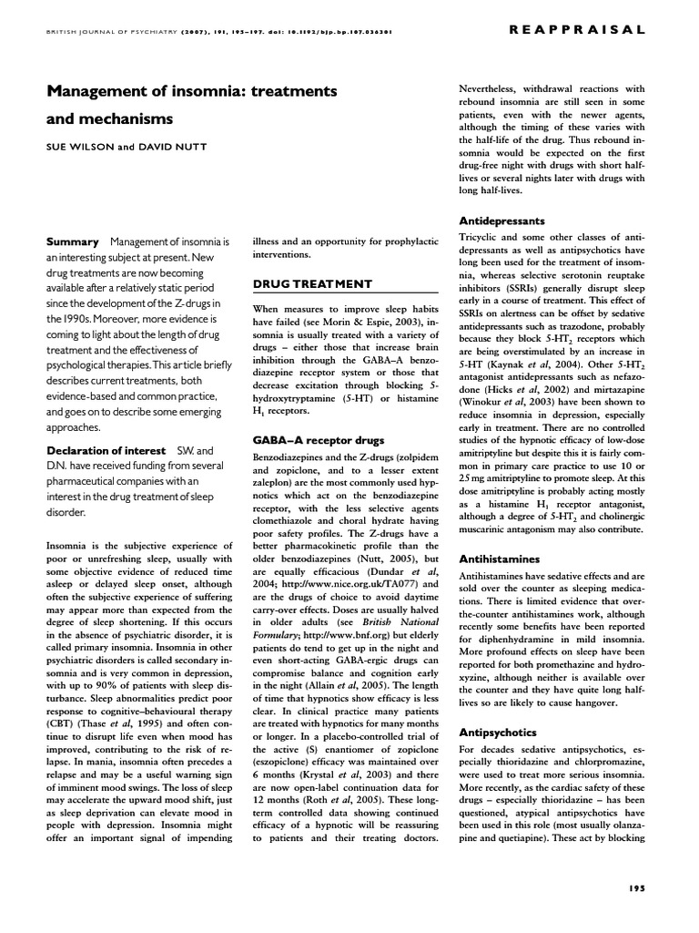 Insomnia | PDF | Insomnia | Cognitive Behavioral Therapy