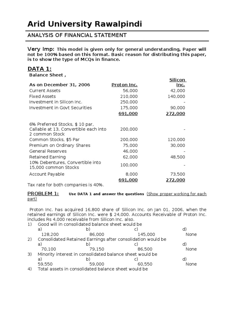 Model PAPER-Analysis of Financial Statement -MBA-BBA | Revenue | Equity ...