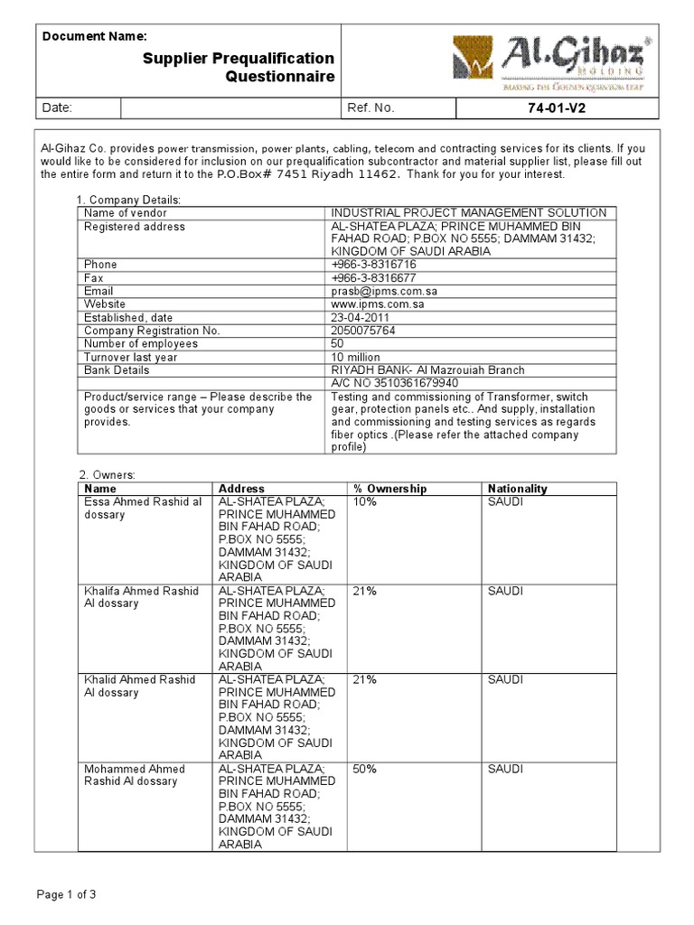 Supplier Prequalification | PDF | Riyadh | Saudi Arabia