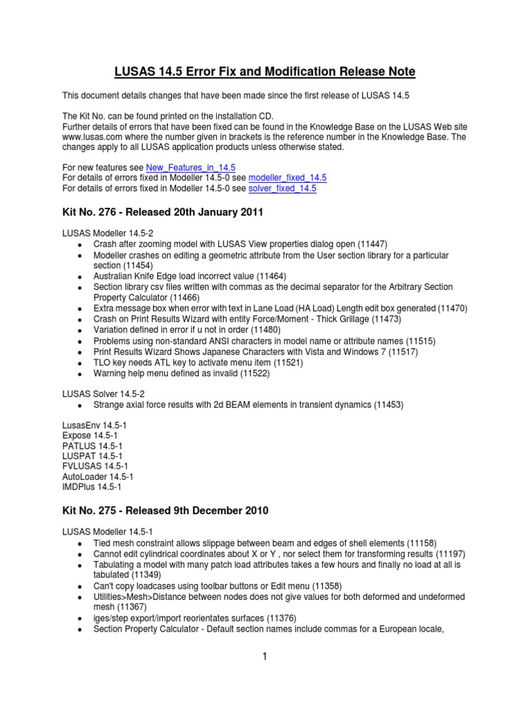 LUSAS 14.5 Error Fix and Modification Release Note | PDF | Areas Of Computer Science | Software