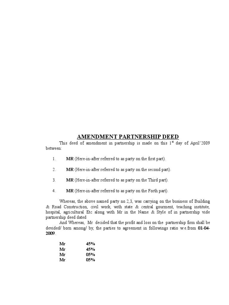 Amendment Deed | Partnership | Common Law