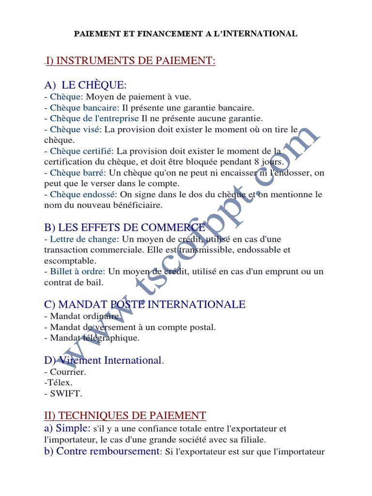 Techniques de Paiement International | PDF | Effet de commerce | Chèque