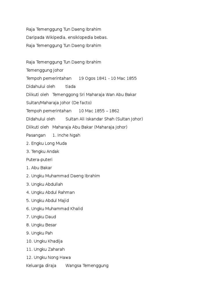 Raja Temenggung Tun Daeng Ibrahim | PDF