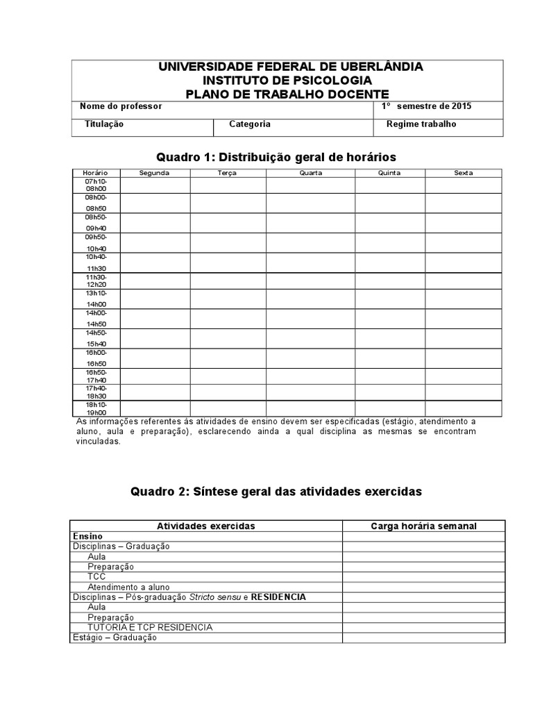 Modelo de Plano de Trabalho | PDF | Pós-graduação | Mestrado