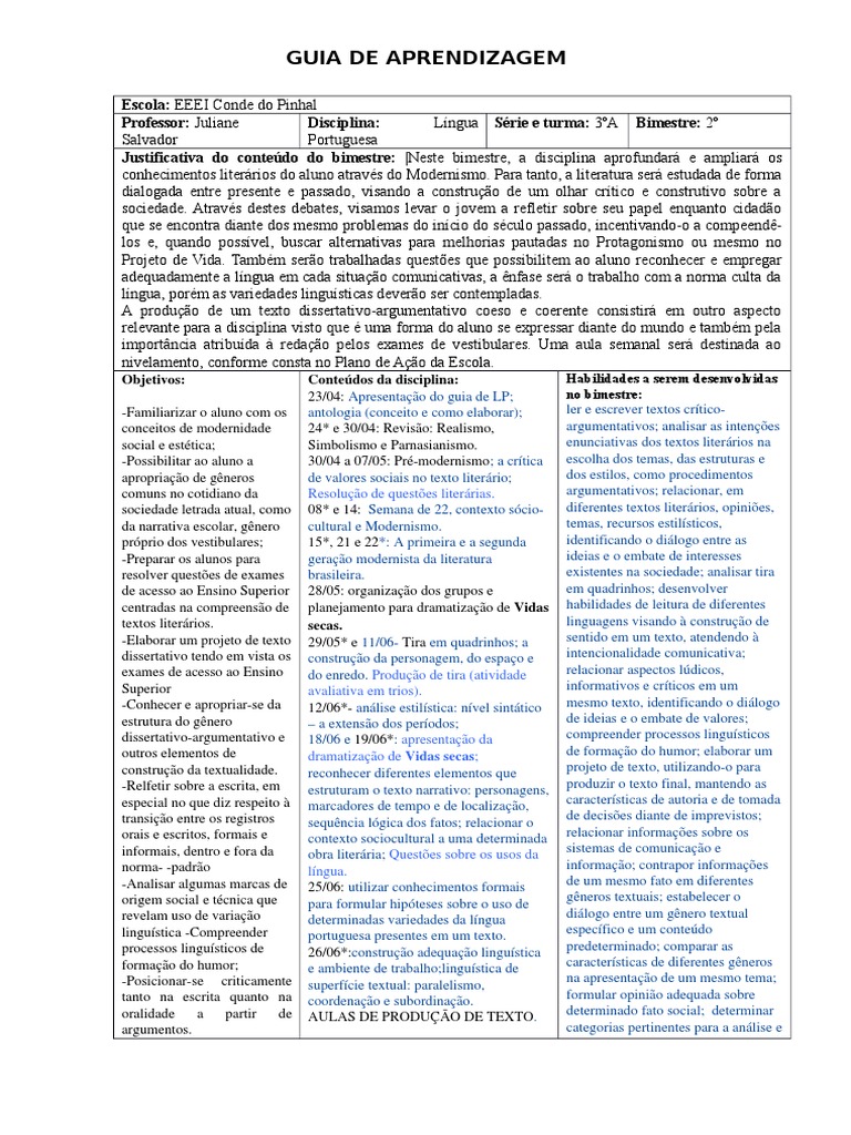 3 Ano A - Guia de Aprendizagem - 2º Bimestre | PDF | Aprendizado ...