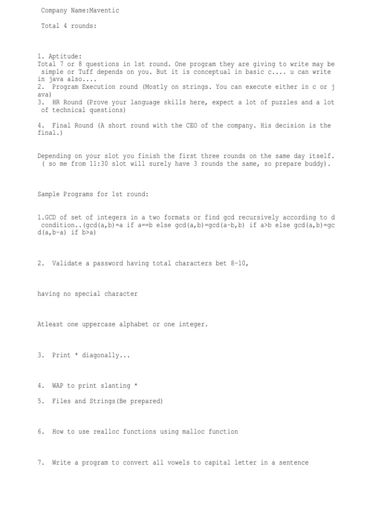 Maventic Placement Paper | PDF | Pointer (Computer Programming) | Array ...