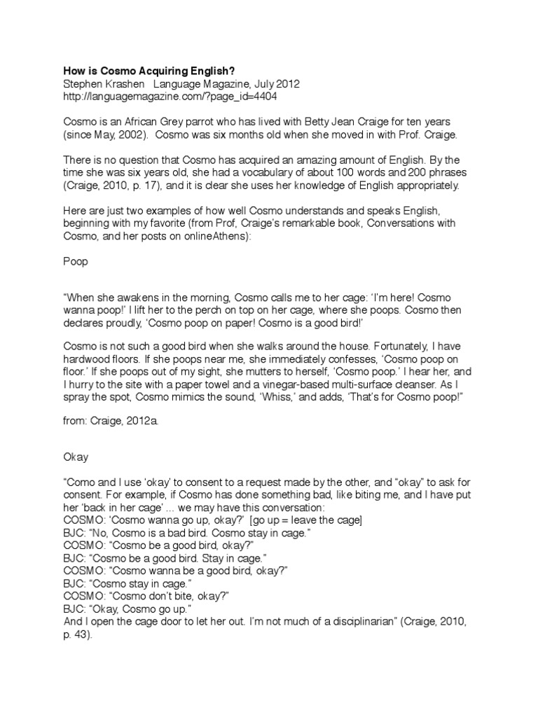 How Is Cosmo Acquiring English? | PDF | Speech | Language Acquisition