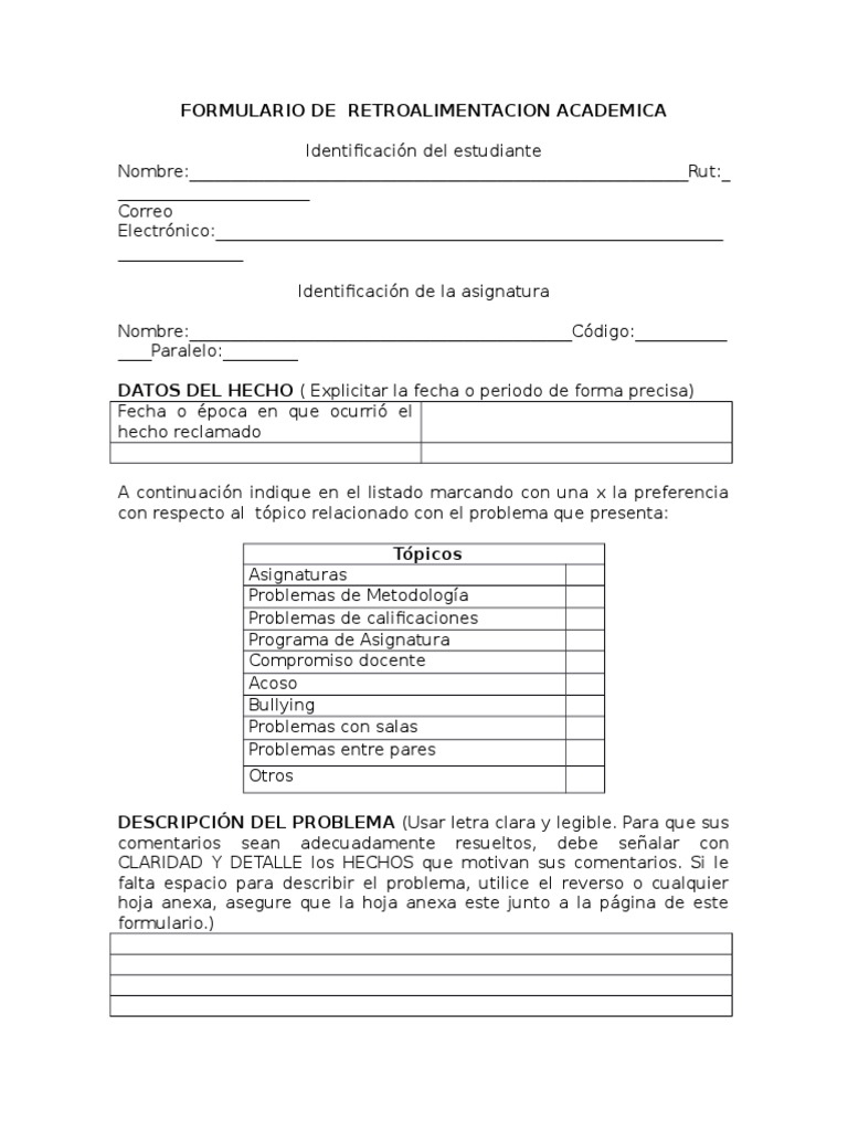 Formulario de Retroalimentacion Academica | PDF