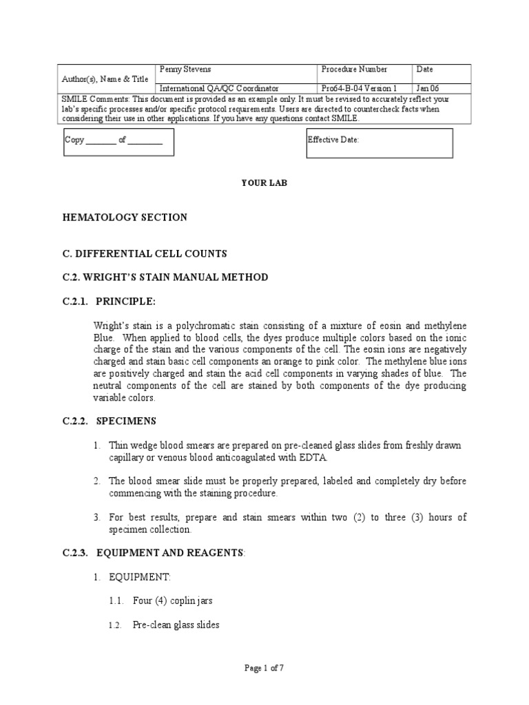 Wrights Stain Diff Quick Manual Meth | Staining | Fixation (Histology)