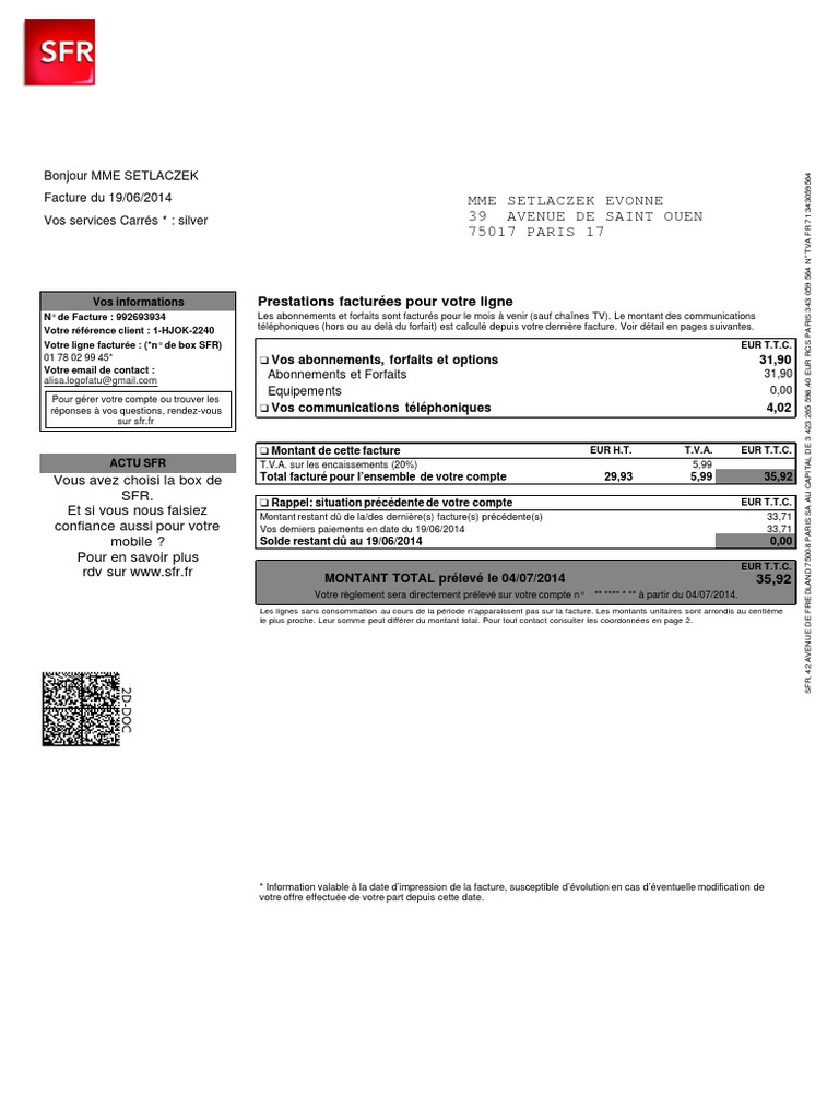 SFR Facture 2014.06 PDF | PDF