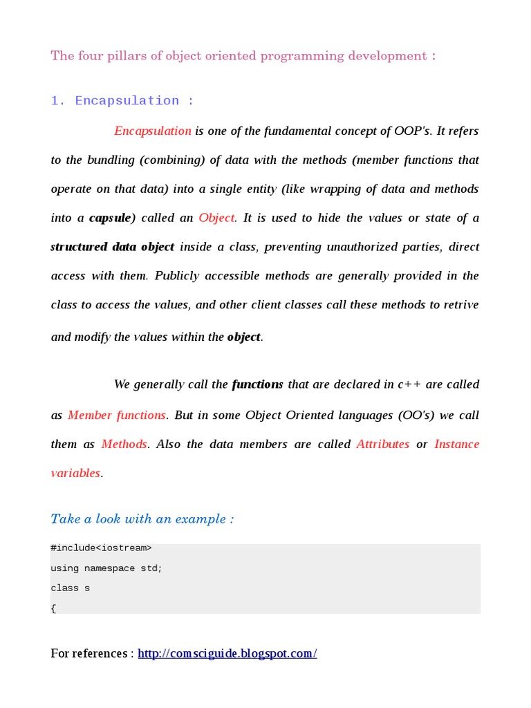 4 Pillars of OOPS CONCEPT | PDF | Method (Computer Programming ...