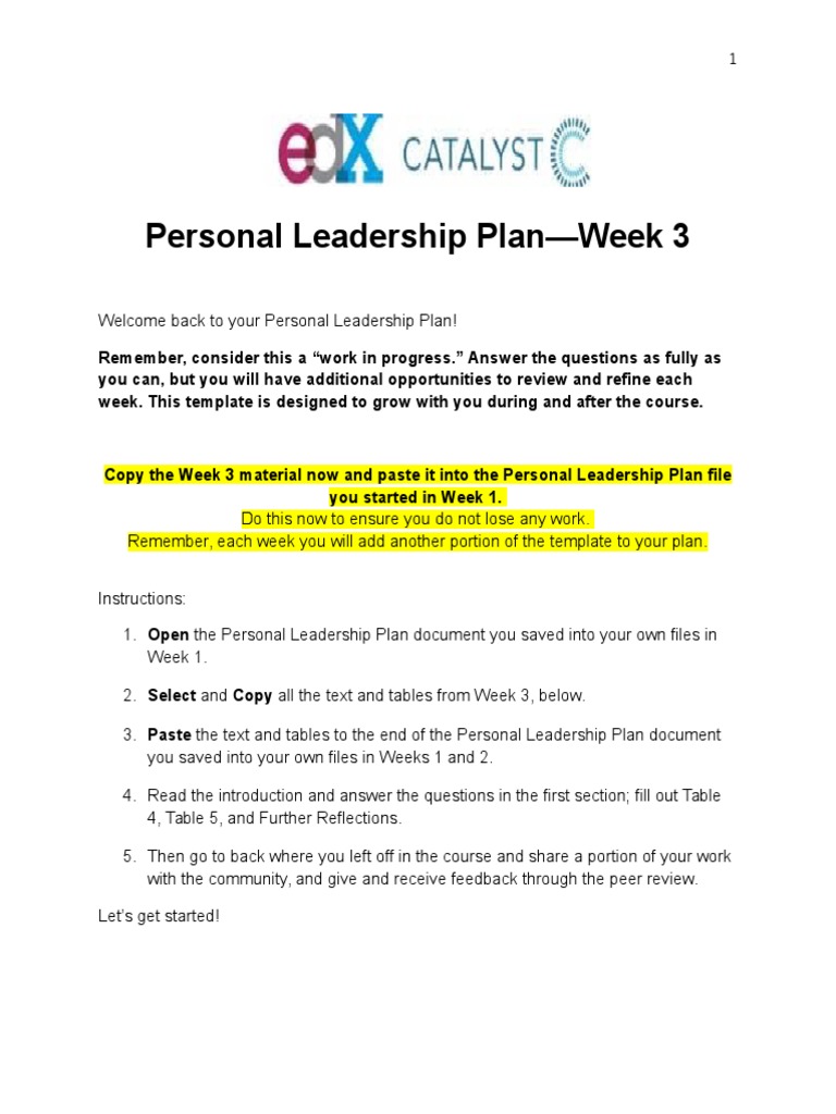 PersonalLeadershipPlan Template Week3 | PDF | Courage | Leadership