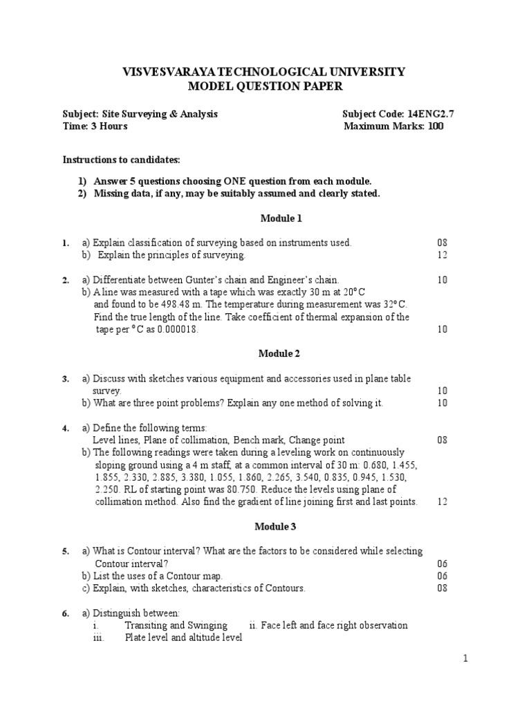 VTU Site Surveying Question Paper | PDF | Teaching Methods & Materials ...