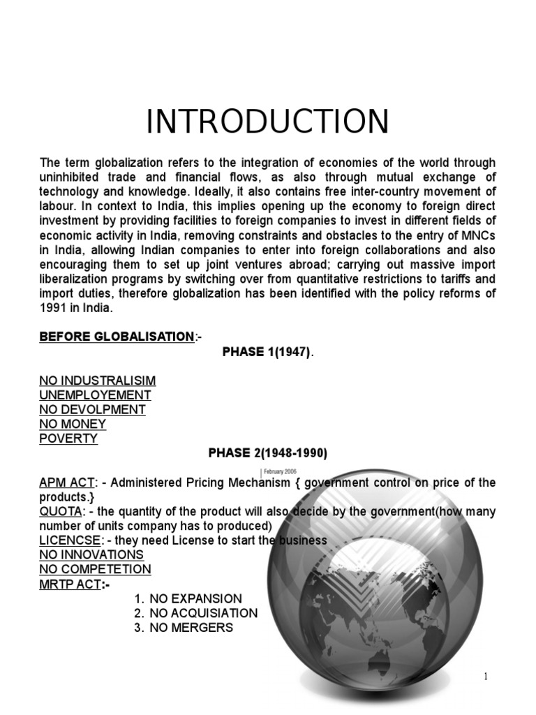 Before Globalisation:-PHASE 1 (1947) | PDF | Globalization | Economic ...