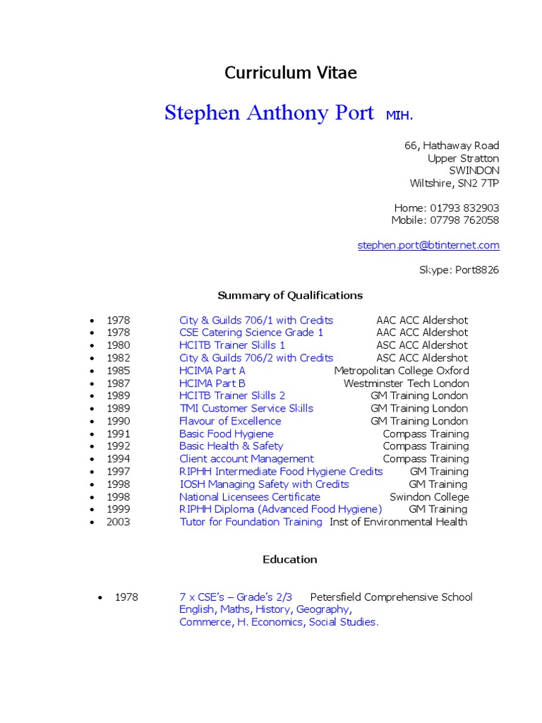 Curriculum Vitae - Stephen Port | PDF | Business