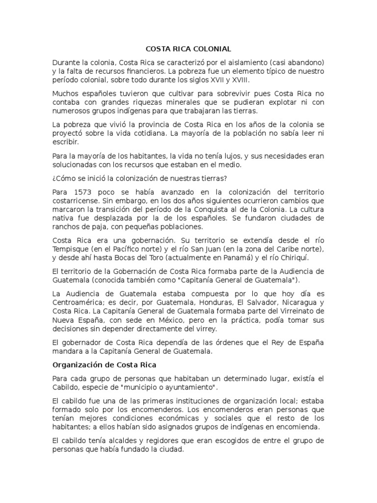 Costa Rica Colonial | PDF | Costa Rica | Colonización europea de las ...