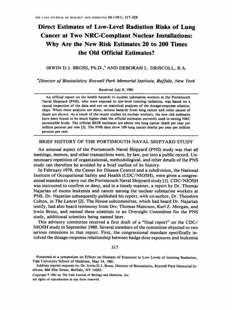 Estimated Low-Level Radiation Risks of Lung Cancer at 2 X NRC-Compliant ...