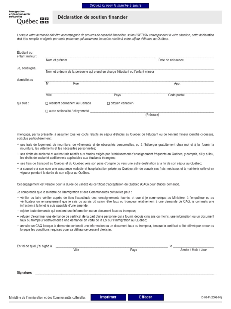 Déclaration de soutien financier D-09 | PDF | Québec | Écoles