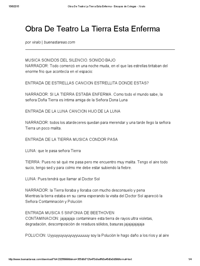 Obra de Teatro La Tierra Esta Enferma - Ensayos de Colegas - Xiralo ...