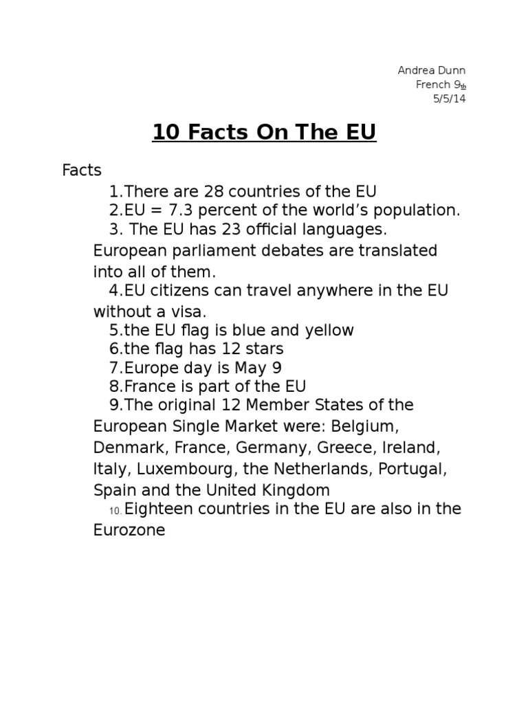 10 Key Facts About the EU | PDF | Politics | Sports & Recreation
