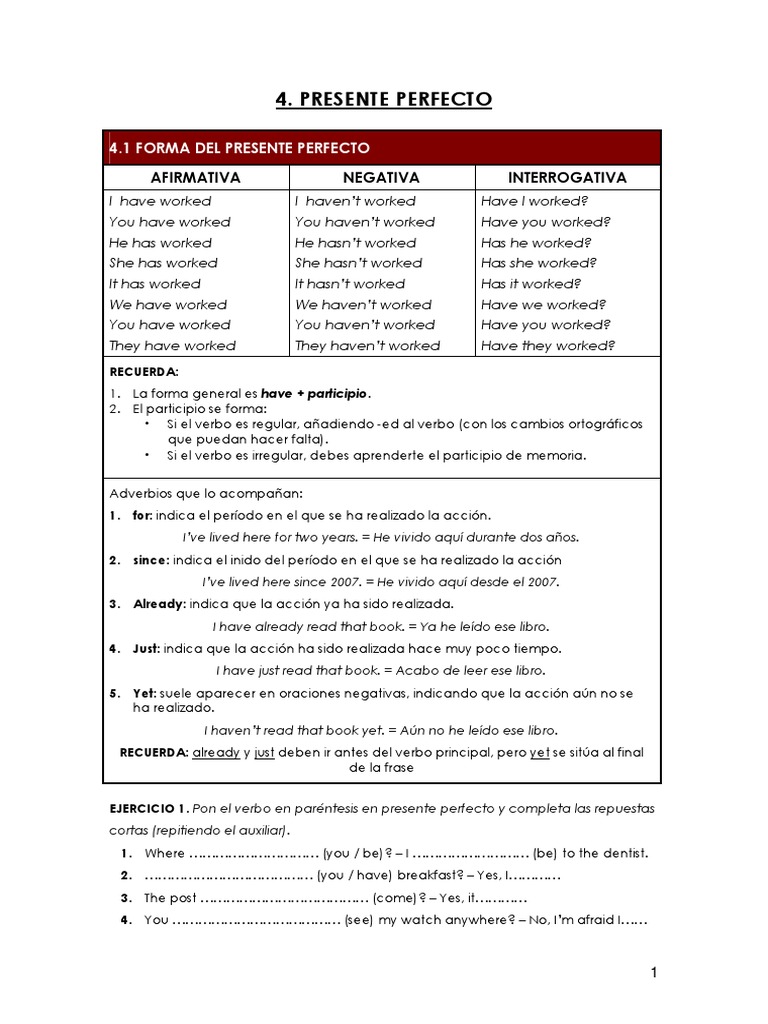 Present Perfect Tense Guide | PDF