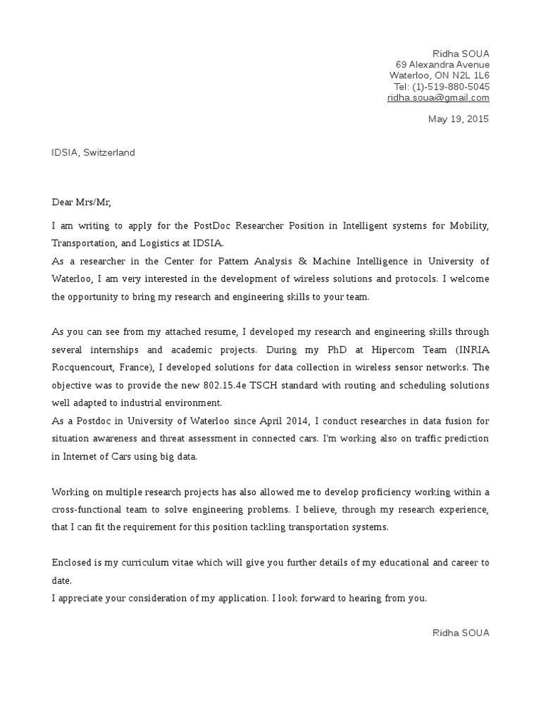 PostDoc Application: Intelligent Systems | PDF