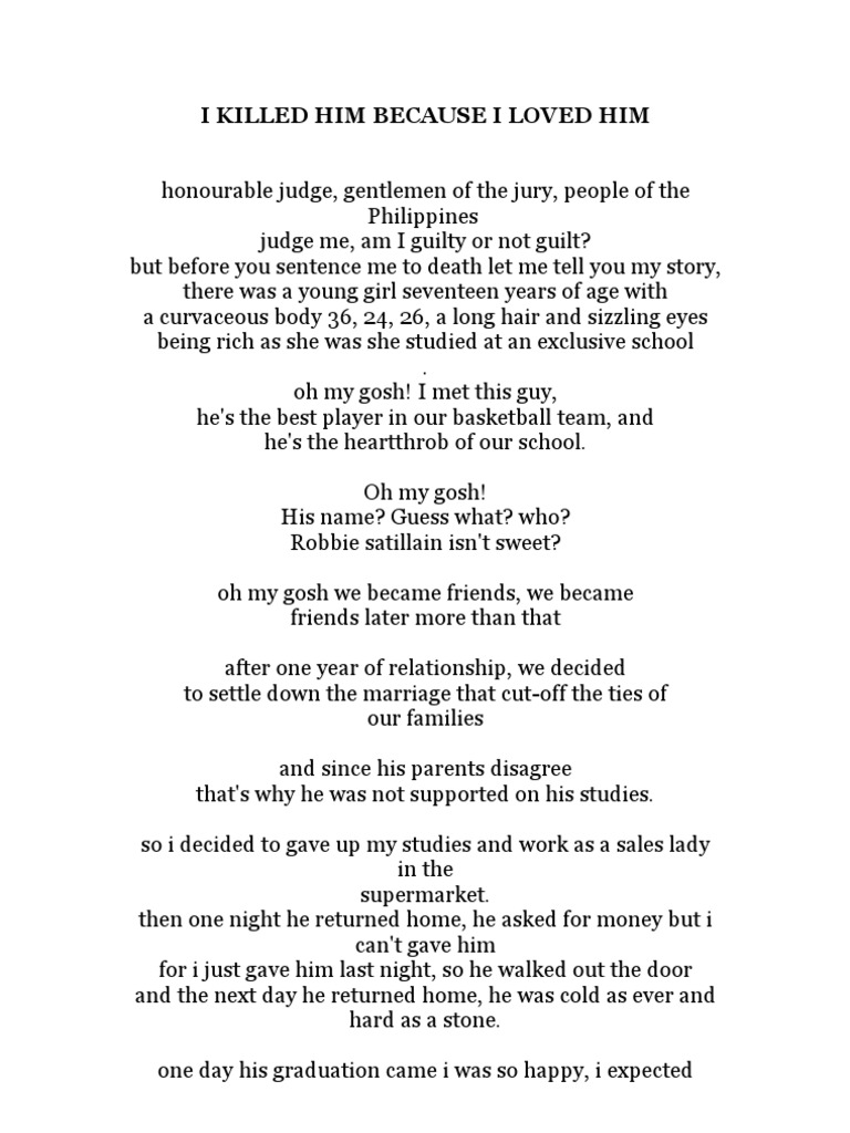 i Killed Him Because i Loved Him Declamation Piece | Violence | Prueba ...