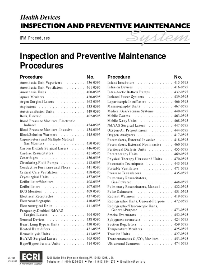ECRI Inspection and Preventive Maintenance Procedures | PDF ...